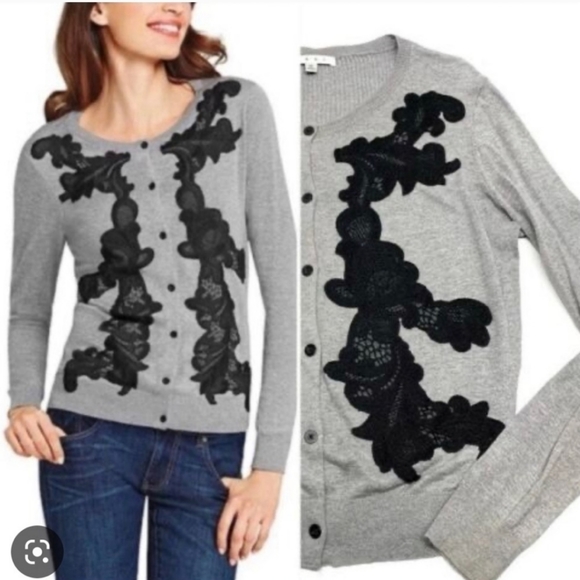 CAbi | Sweaters | Cabi Greyblack Appliqu Cardigan S | Poshmark